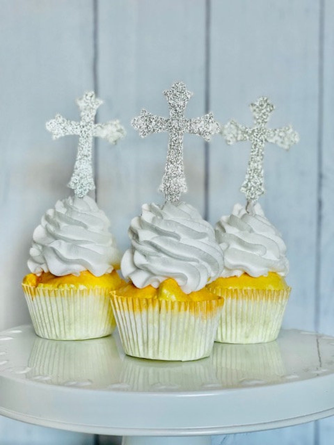 Cross Cupcake Toppers, Silver Cross Cupcake Toppers, Baptism Cupcake ...