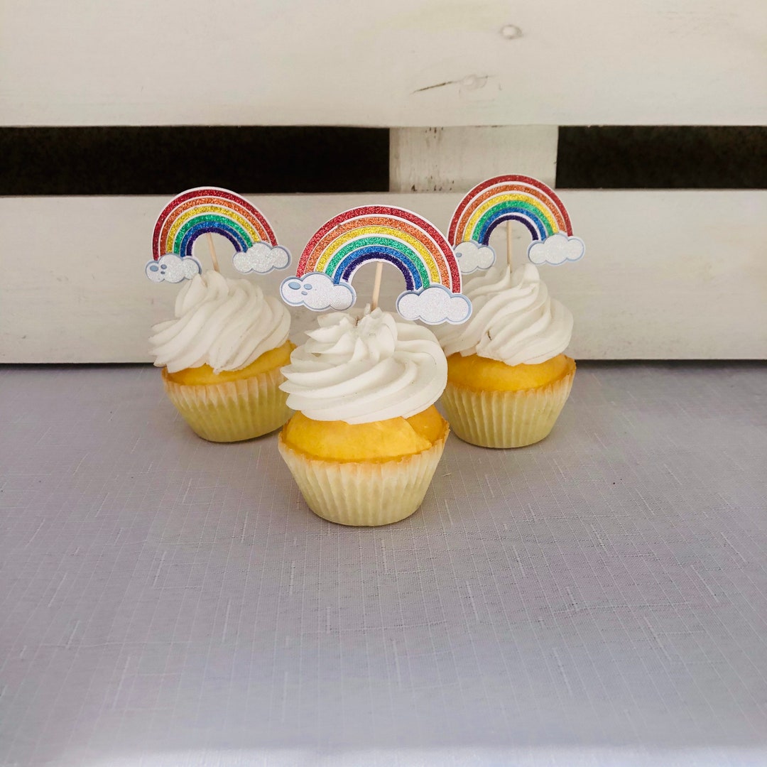 Rainbow Cupcake Toppers, Rainbow Party Decor, Rainbow Birthday Decor ...