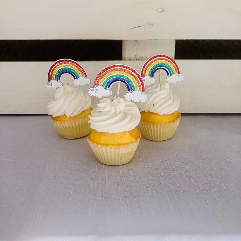 Rainbow Cupcake Toppers Rainbow Party Decor Rainbow Birthday - Etsy