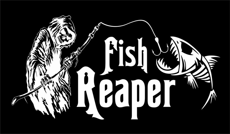 Grim Reaper Skeleton Fish Fishing Rod Car Boat Truck Window Vinyl Decal ...