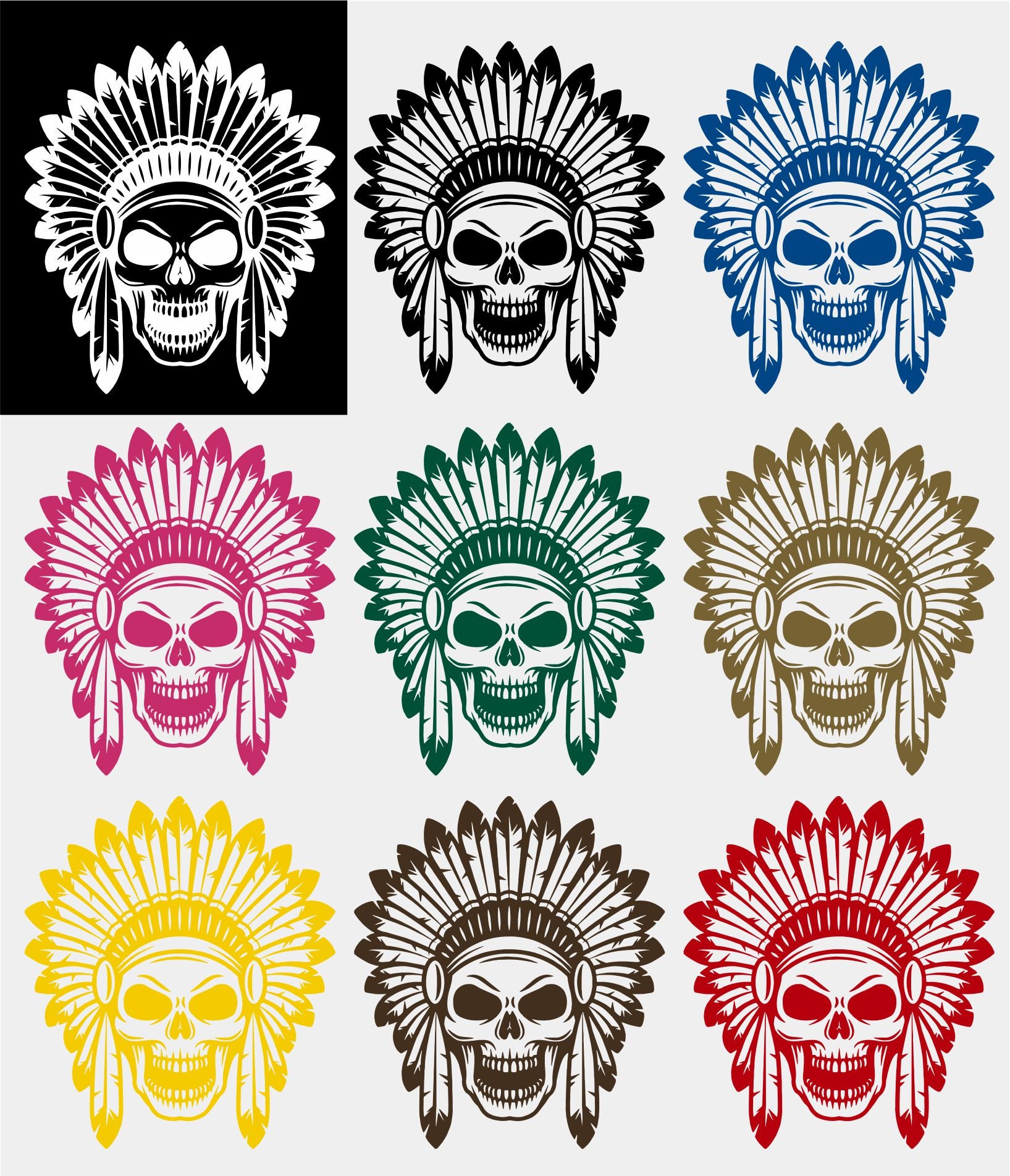 Native American Indian Skull Face Skeleton Chief Headdress Car Truck