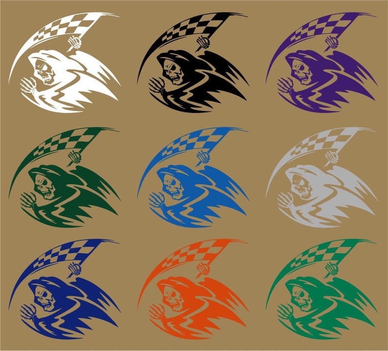 Grim Reaper Racing Checkered Flag Racecar Car Truck Laptop Vinyl Decal ...