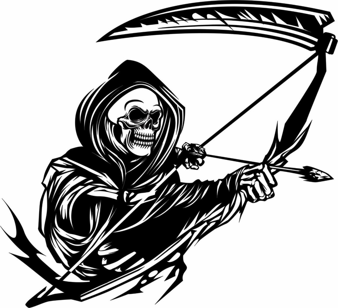 Grim Reaper Bow Arrow Scythe Hunting Deer Car Truck Window Vinyl Decal ...