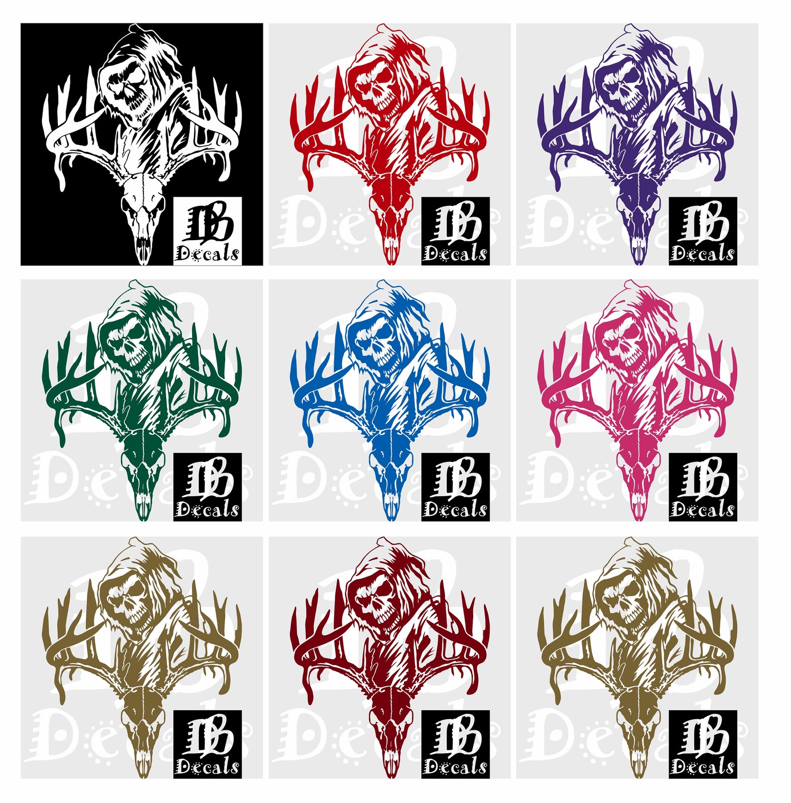 Deer Skull Bone Hunting Fishing Buck Grim Reaper Car Truck Window Vinyl ...