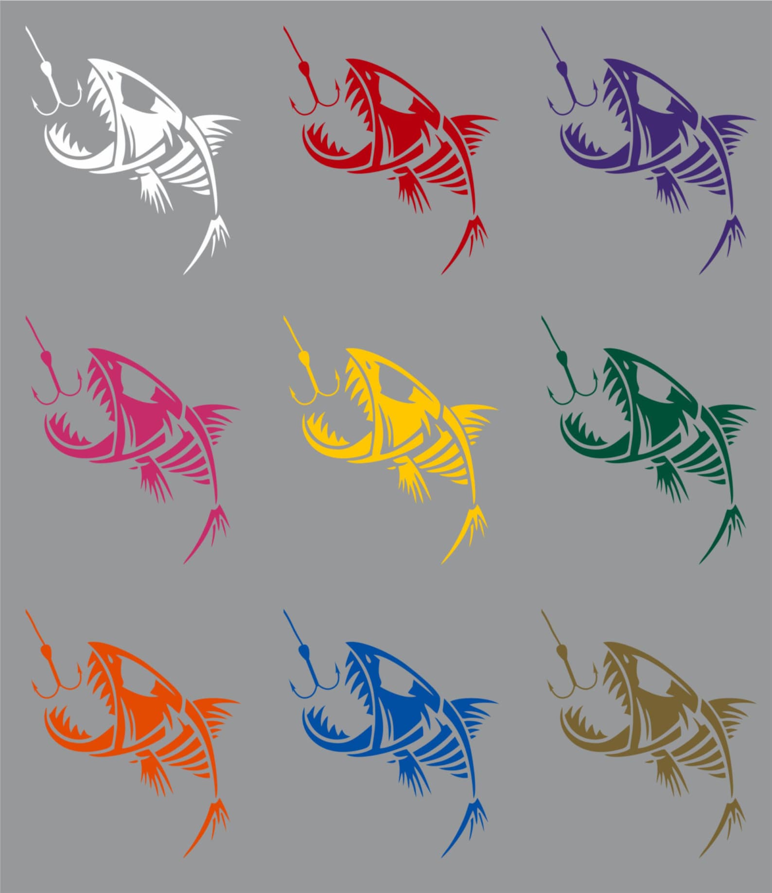 Skeleton Skull Fish Hook Fishing Boat Car Truck Window Laptop Vinyl ...