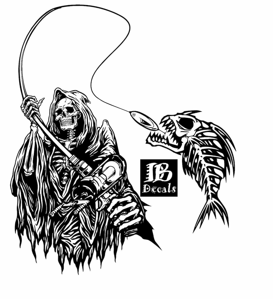 Grim Reaper Fishing Skeleton Rod Reel Boat Car Truck Window Vinyl Decal ...