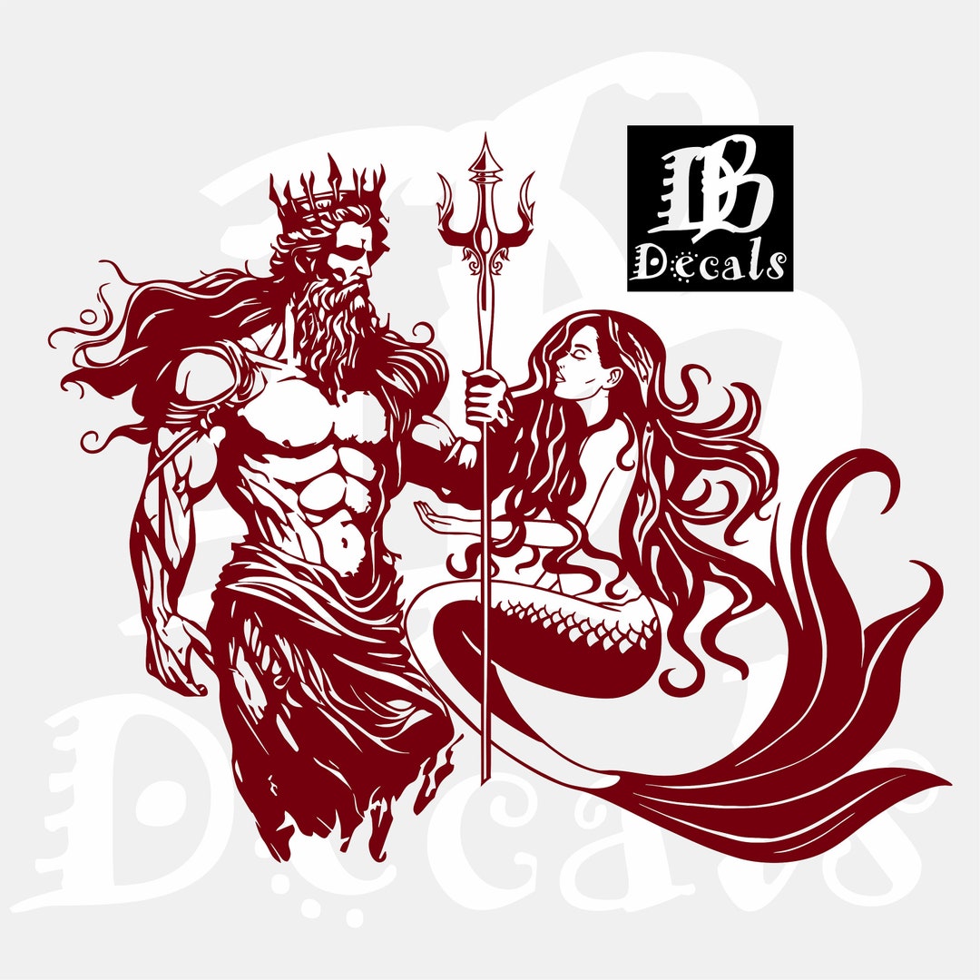 Mermaid & Poseidon Vinyl Decal: Car, Truck, Window Sticker - Etsy