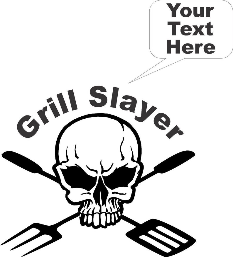 BBQ Grill Cooking Skull Custom Text Car Truck Window Laptop Vinyl Decal ...