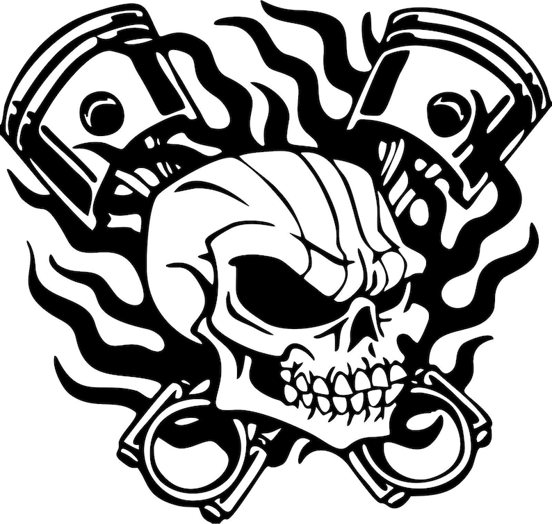Skull Skeleton Piston Racing Flame Car Truck Window Laptop Vinyl Decal ...