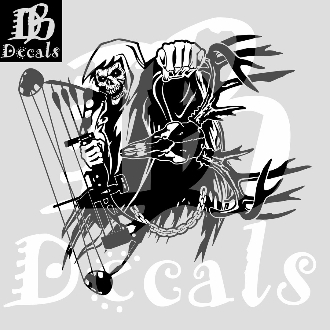 Grim Reaper Holding Deer Skull Bow Hunting Car Truck Window Vinyl Decal ...