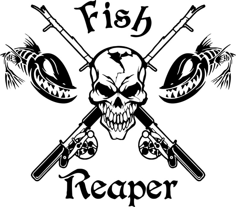 Fish Reaper Skull Skeleton Rod Car Boat Truck Window Vinyl Decal ...
