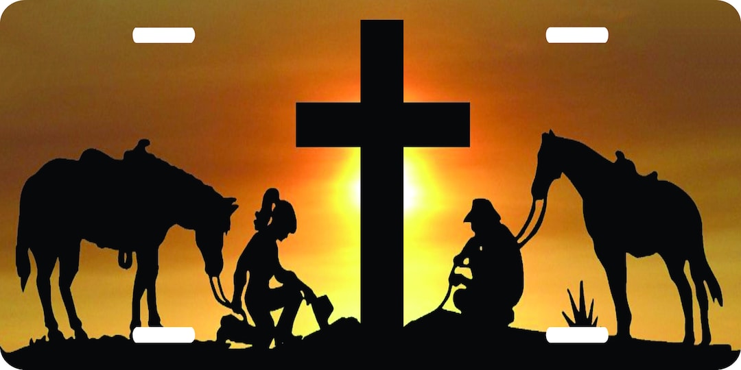 Christian Cowboy Cowgirl Praying Cross Horse Jesus Christ License Plate ...