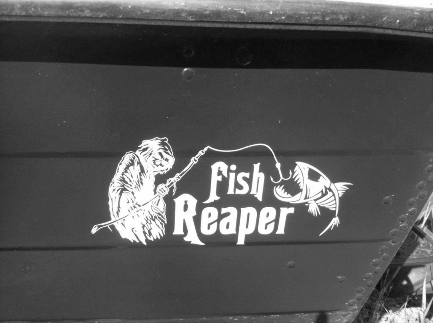 Grim Reaper Skeleton Fish Fishing Rod Car Boat Truck Window Vinyl Decal ...