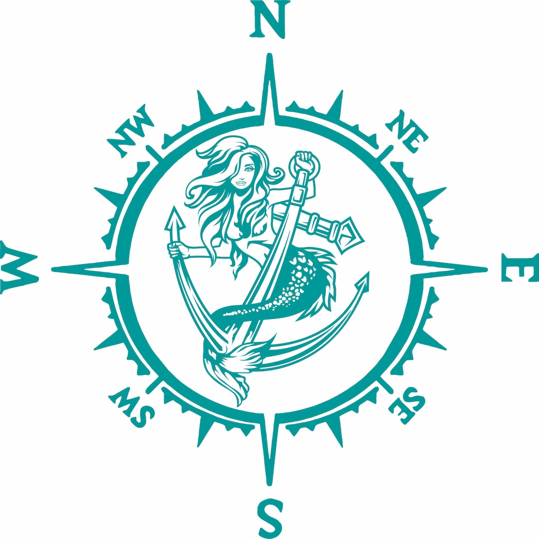Mermaid Girl Compass Anchor Boat Fantasy Beach Fishing Car Truck Window ...