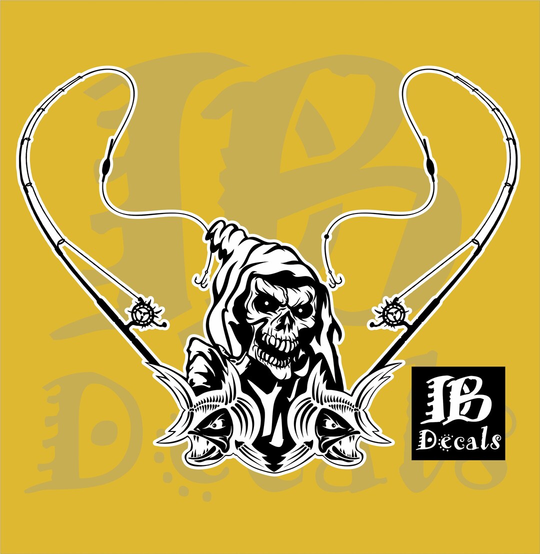 Fishing Grim Reaper Skull Rod Reel Boat Hook Car Truck Window Vinyl ...