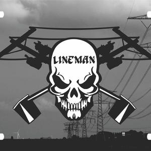 Lineman Linemen Skull Electrician Power Pole License Plate Car Truck ...