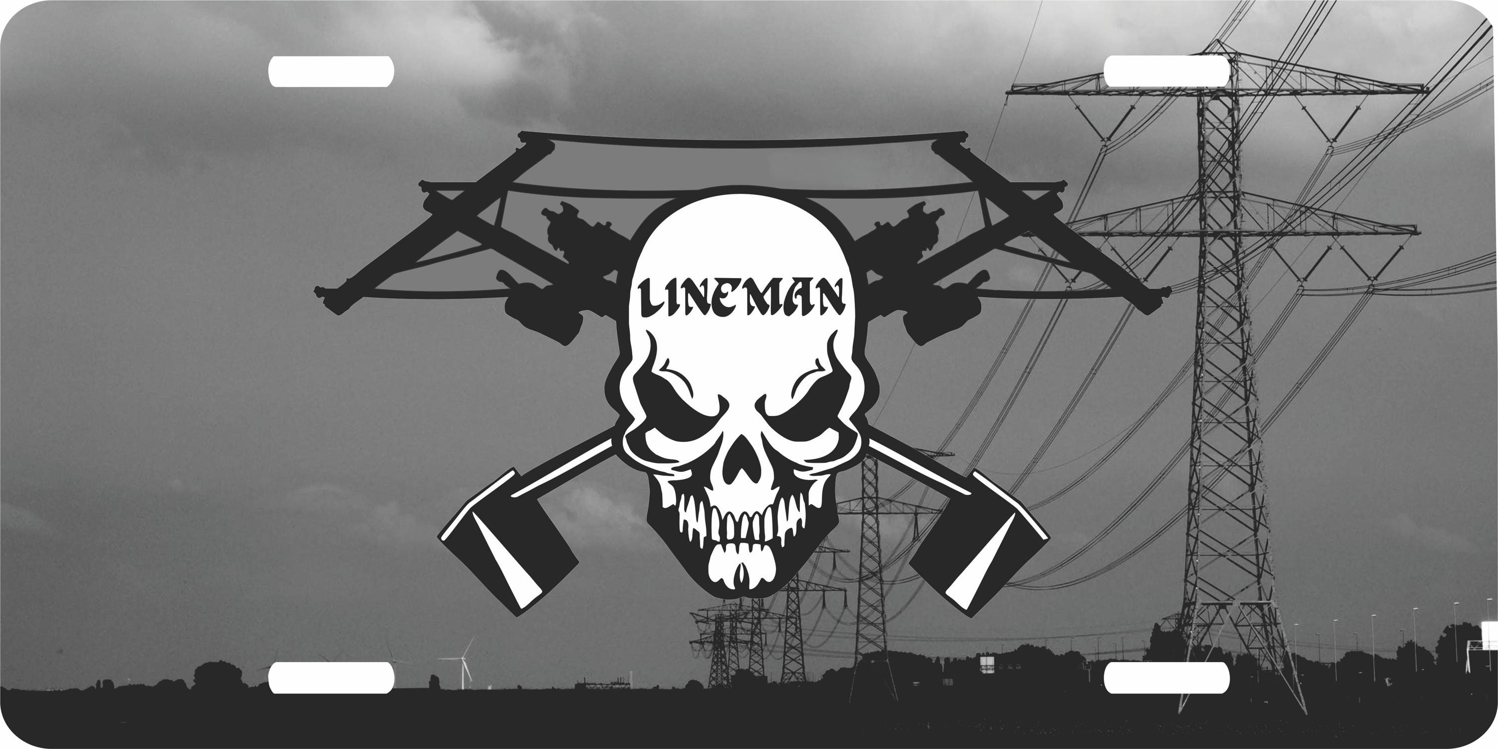 Lineman Linemen Skull Electrician Power Pole License Plate Car Truck ...