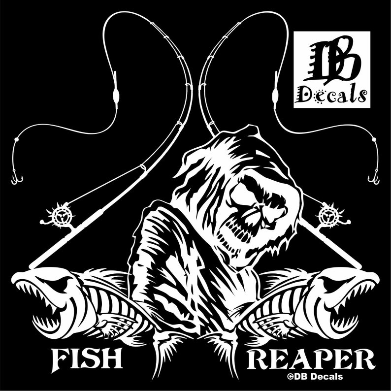 Fish Reaper Skull Vinyl Decal: Fishing Rod Car Truck Boat Window ...