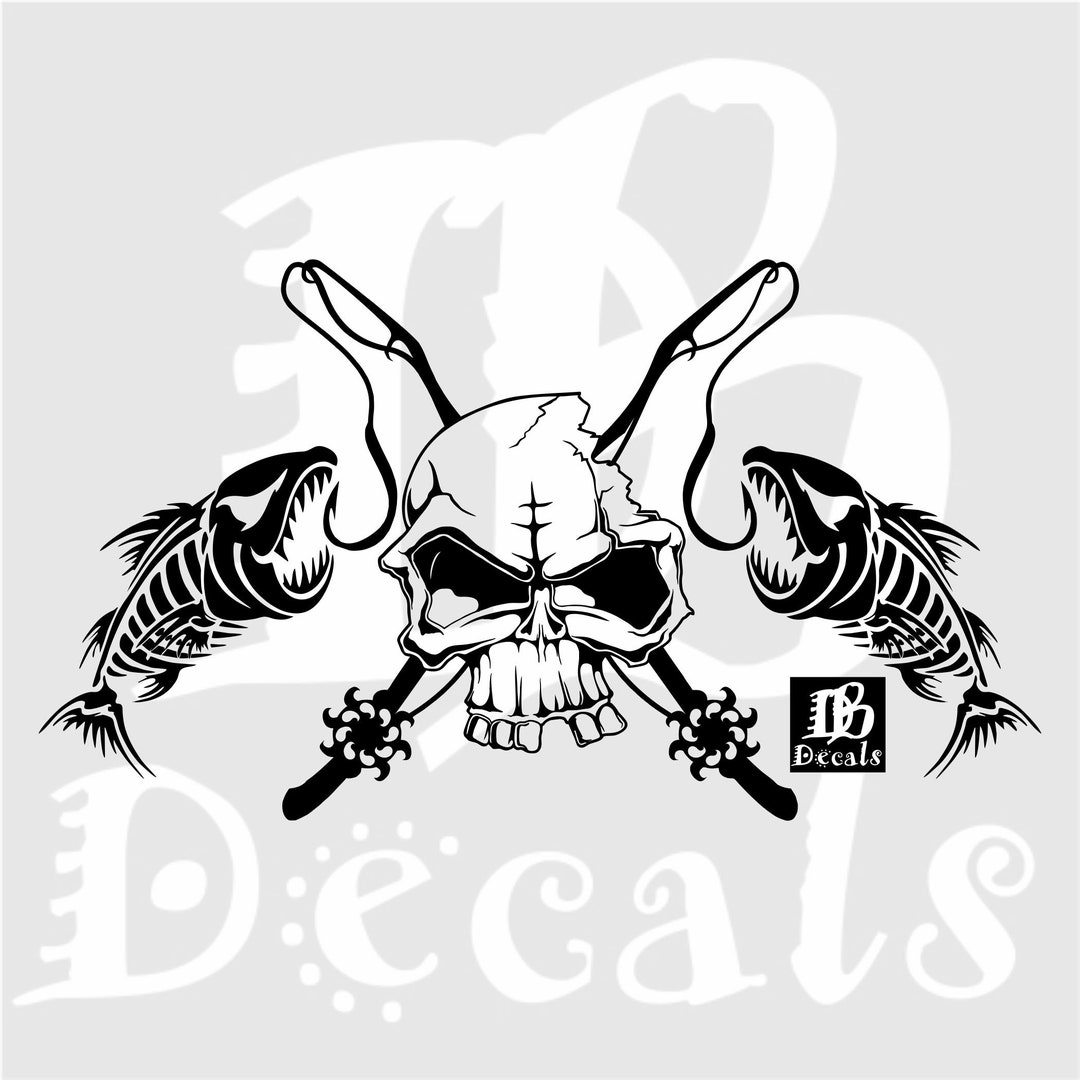 Fishing Skull Skeleton Fish Hook Head Rod Reel Hook Car Truck Window ...
