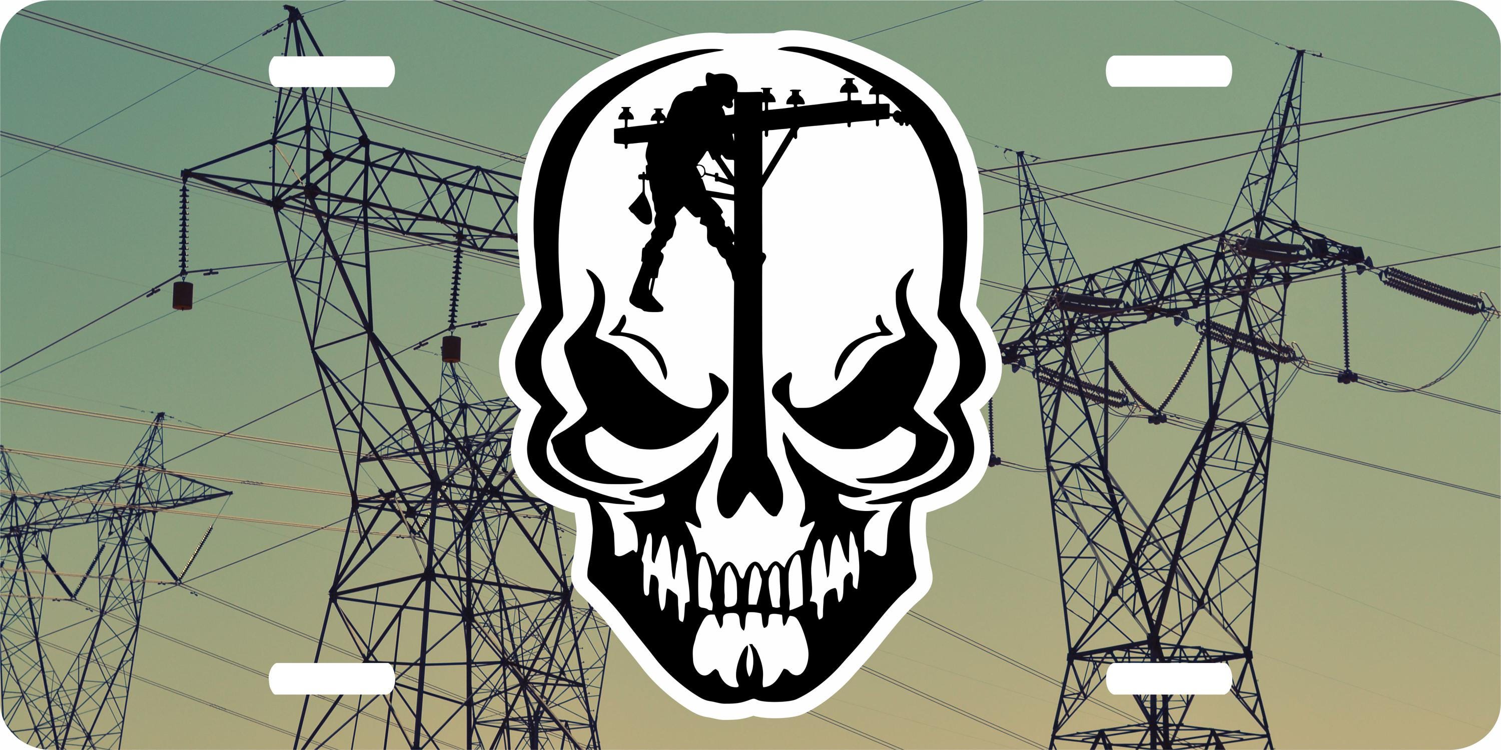Lineman Linemen Skull Journeyman Electrician Pole License Plate Car ...
