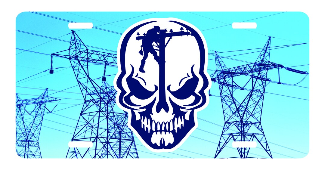 Lineman Linemen Skull Journeyman Electrician Lineworker Pole License ...
