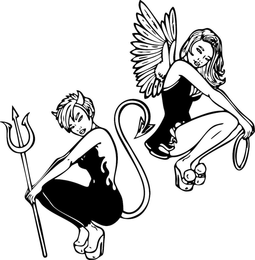 Angel Devil Girls Car Truck Window Vinyl Decal Sticker - Etsy