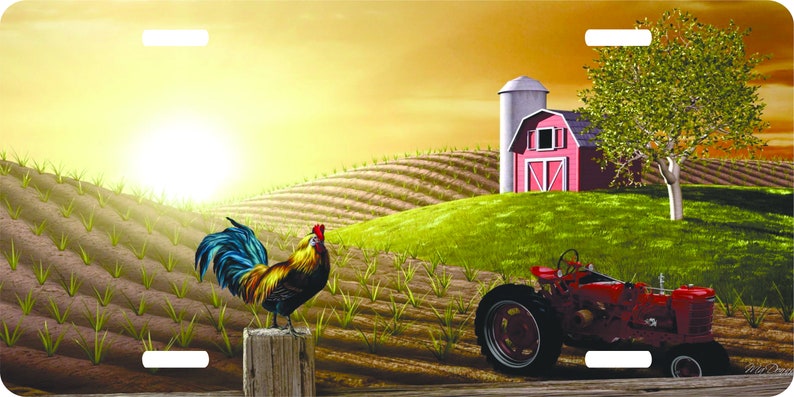 Farm Rooster Chicken Tractor Barn Field Country Life License Plate Car ...