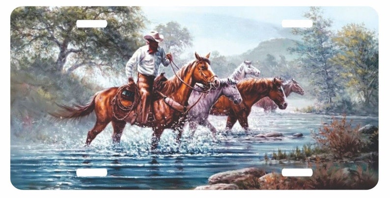 Cowboy Horse Riding Equitation River Christian License Plate Car Truck ...