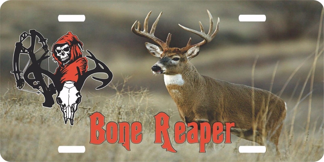 Hunting Grim Reaper Crossbow Deer Skull Bone Hunter License Plate Car ...