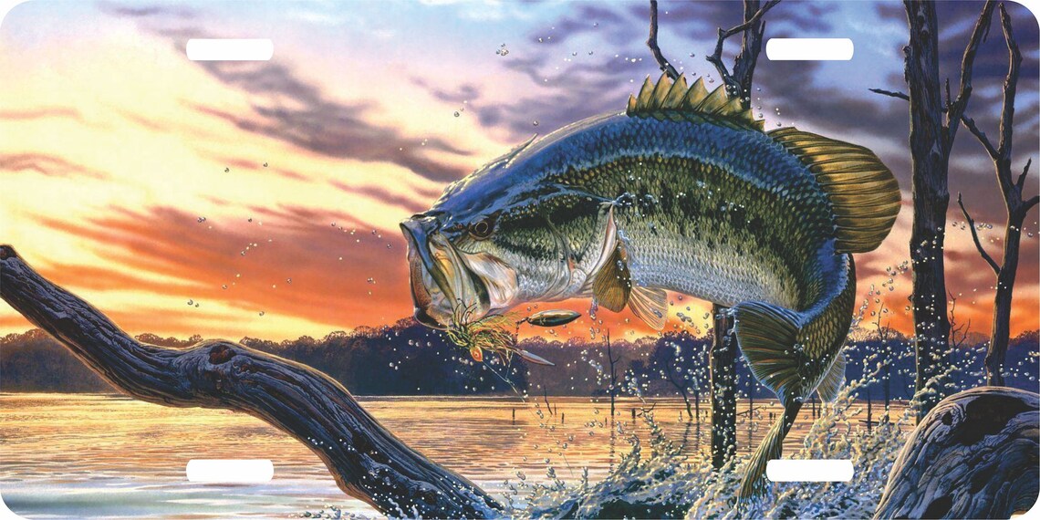 Largemouth Bass Fishing Front License Plate - Lake Angling Car Truck ...