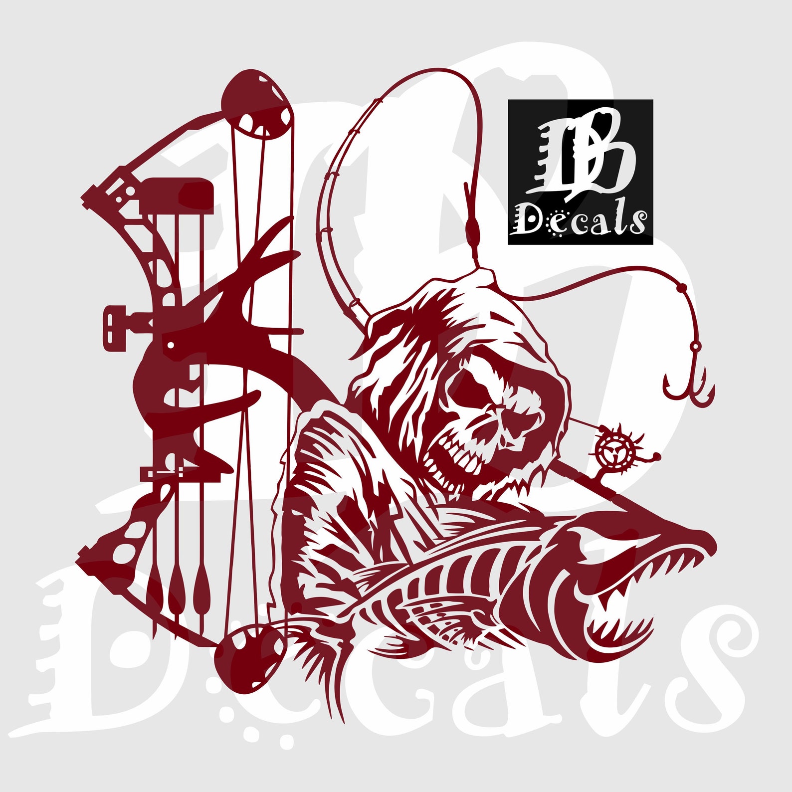 Fish Deer Hunting Reaper Skull Skeleton Rod Reel Fishing Pole Compound ...