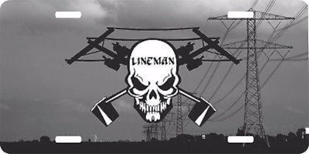 Lineman Linemen Skull Electrician Power Pole License Plate Car Truck ...