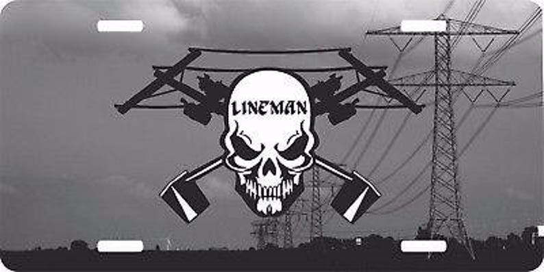 Lineman Linemen Skull Electrician Power Pole License Plate Car Truck ...