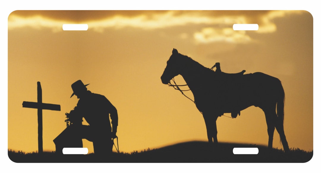 Christian Cowboy Praying at Cross Aluminum License Plate - Etsy