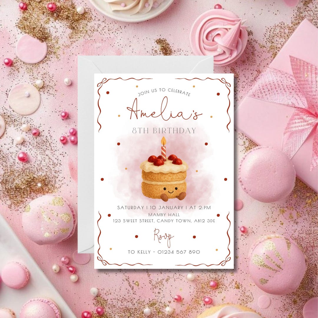 Editable Birthday Invitation | Cake Party Invite | 5x7" Canva Template ...