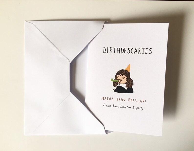 Funny Descartes Philosophy Birthday Card | Etsy