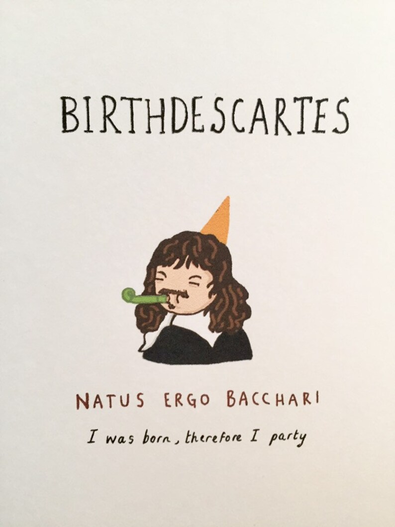 Funny Descartes Philosophy Birthday Card | Etsy