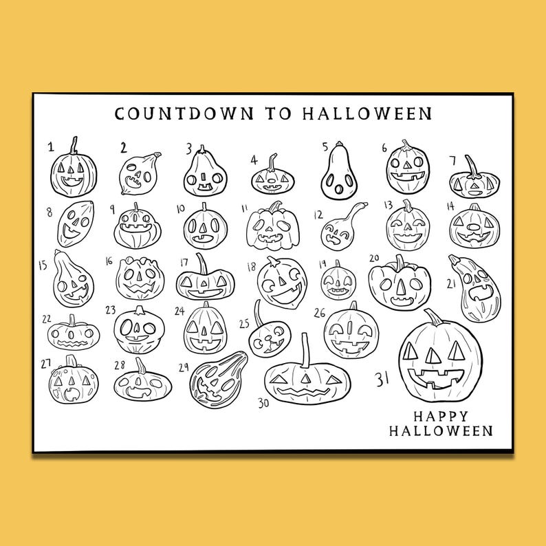 Printable Halloween Countdown Pumpkin Colouring Pages - Etsy