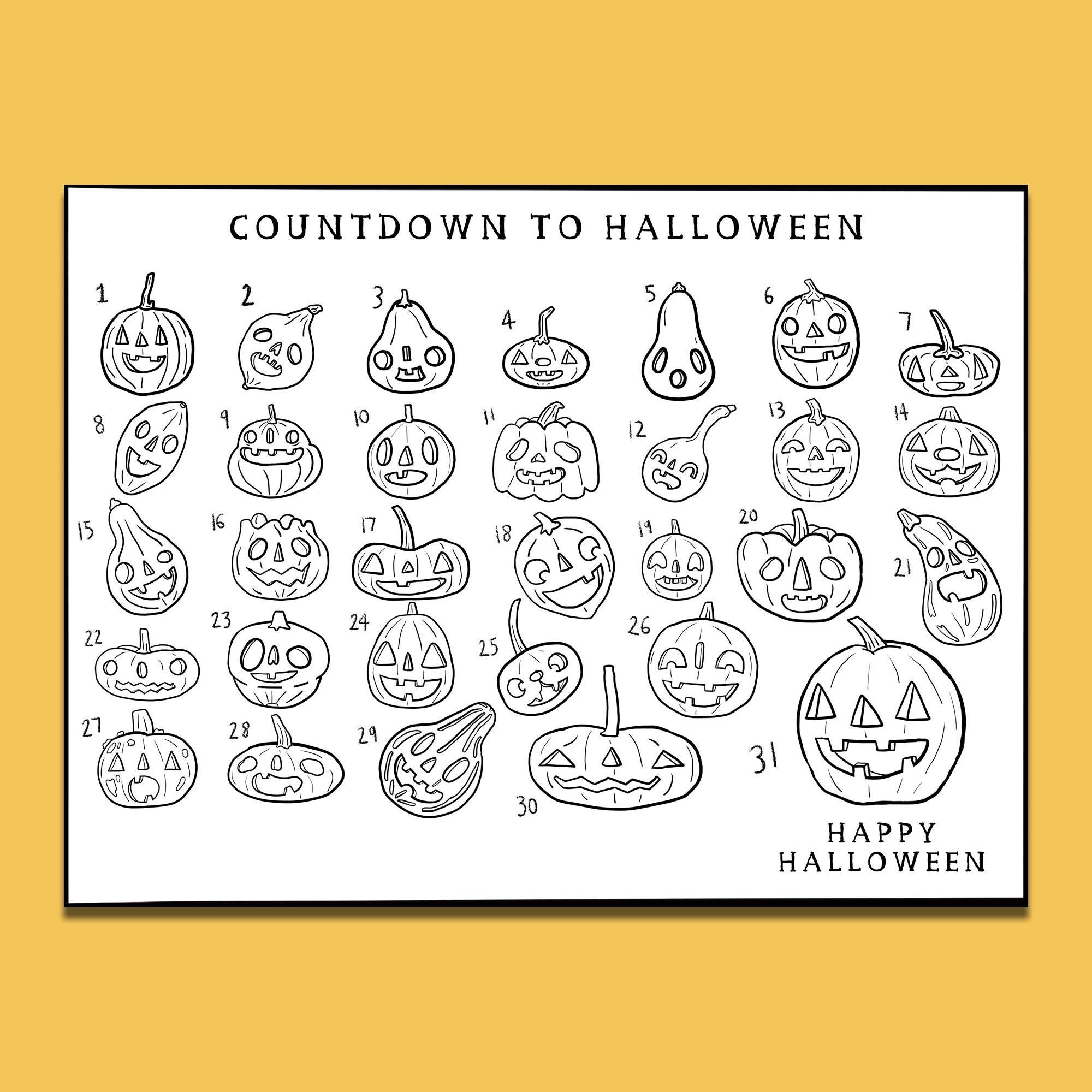 Printable Halloween Countdown Pumpkin Colouring Pages - Etsy