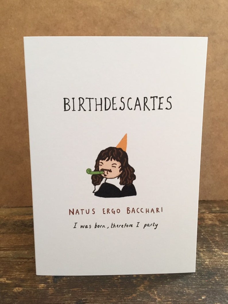 Funny Descartes Philosophy Birthday Card | Etsy