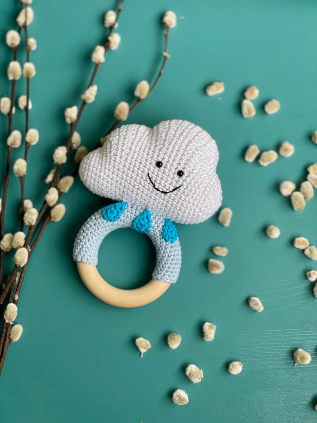 Crochet Cloud Rattle | Handmade Smiling Cloud With Raindrops | Crochet ...