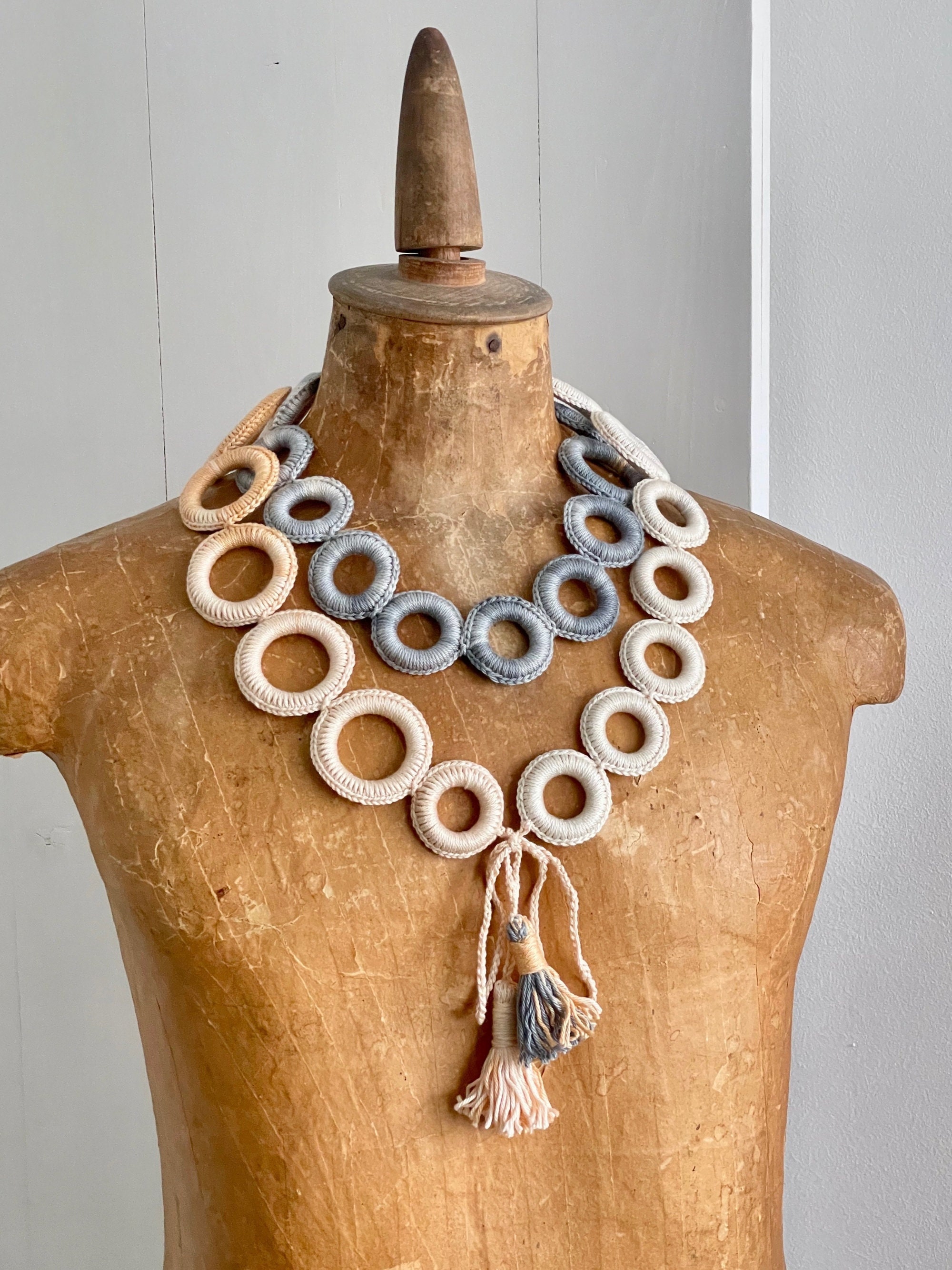 Long Crochet Necklace in Pastel Colors Statement Jewelry - Etsy