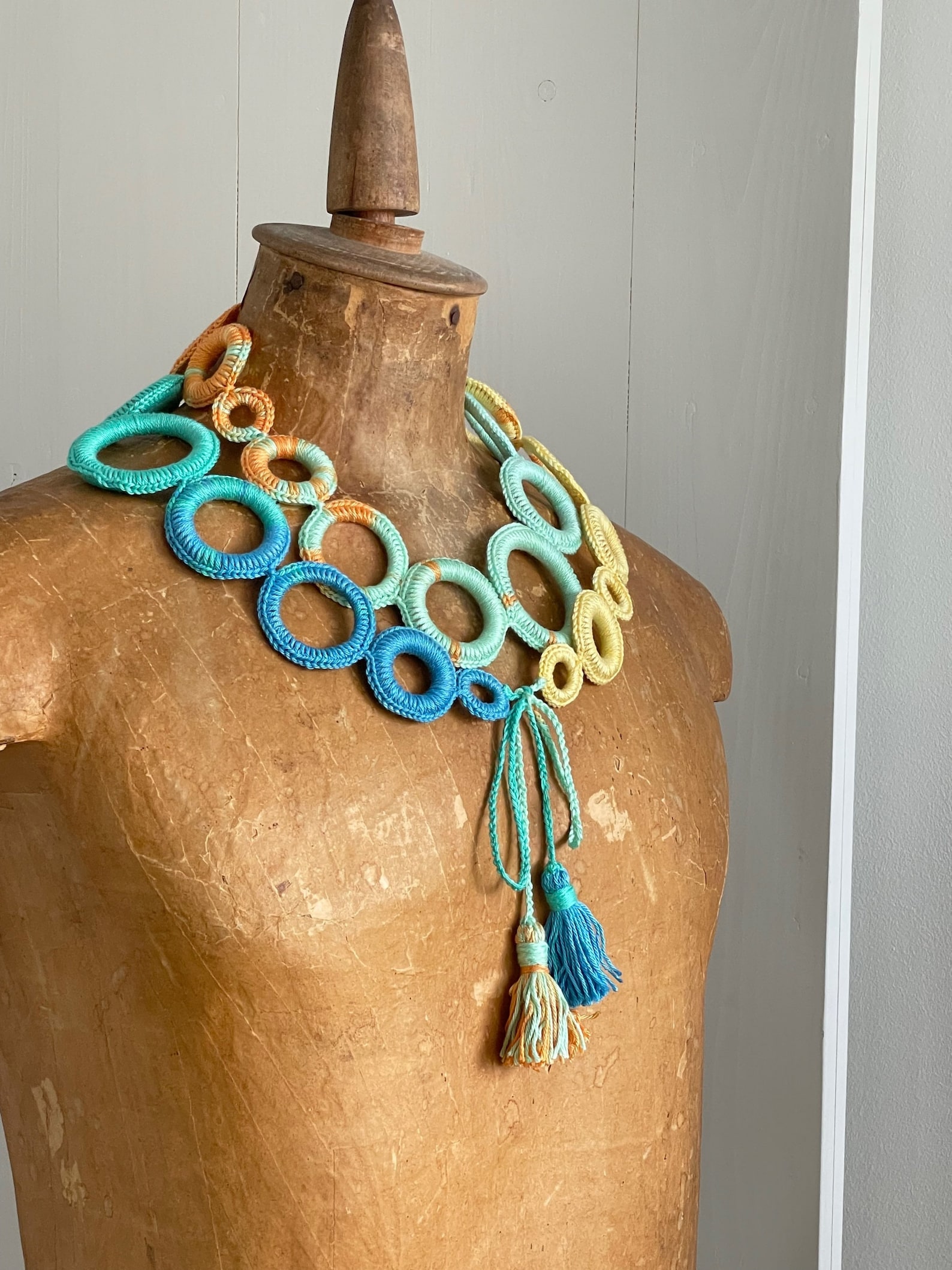 Long Crochet Necklace in Pastel Colors Statement Jewelry - Etsy