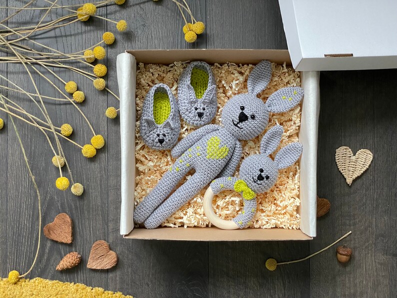 Bunny Gift Set Crochet Rabbit Baby Shower Present Newborn Gift Box ...