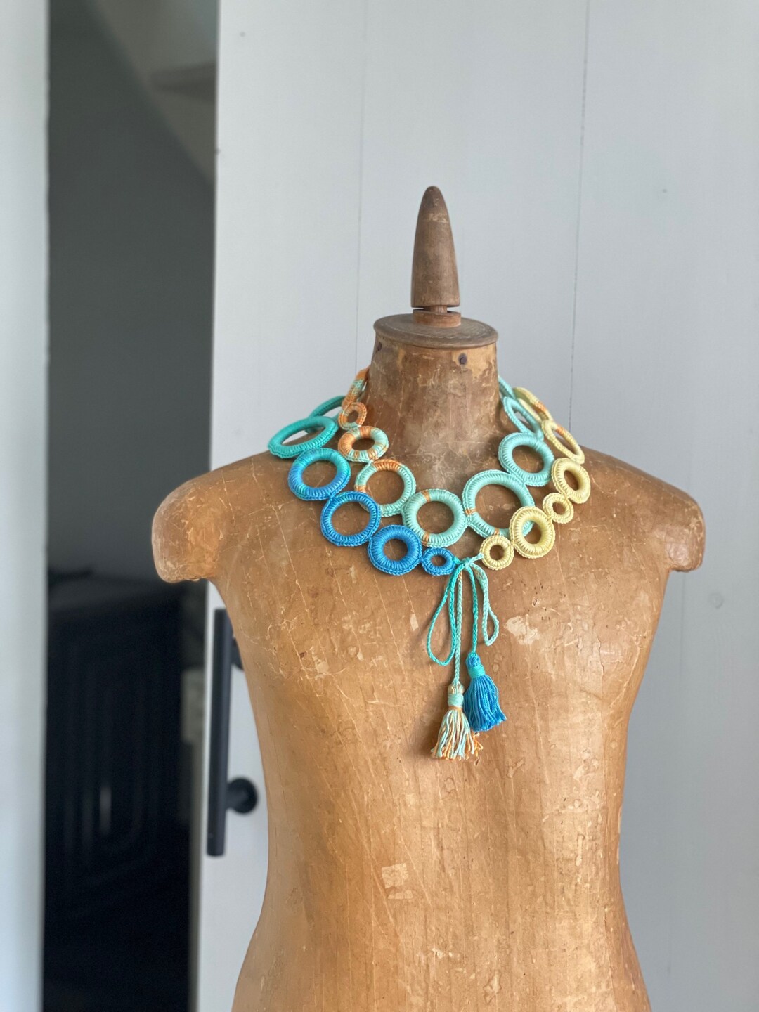 Long Crochet Necklace in Pastel Colors Statement Jewelry - Etsy