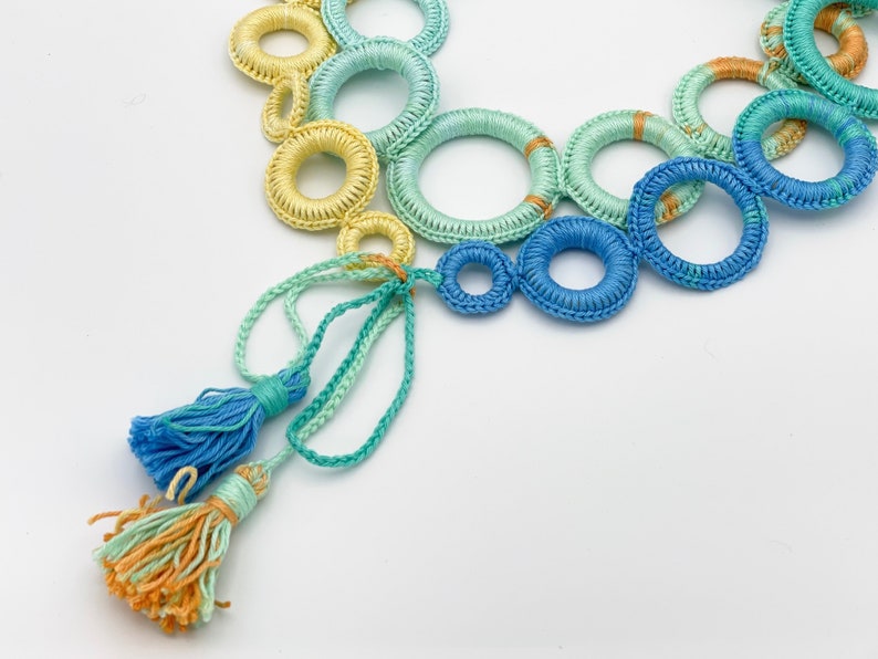 Long Crochet Necklace in Pastel Colors Statement Jewelry - Etsy