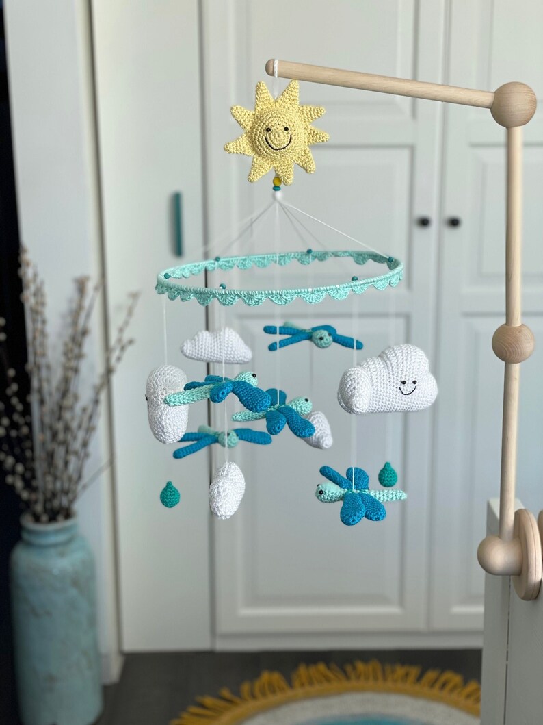 Crochet Baby Mobile With Dragonflies Clouds and Sun Crib - Etsy