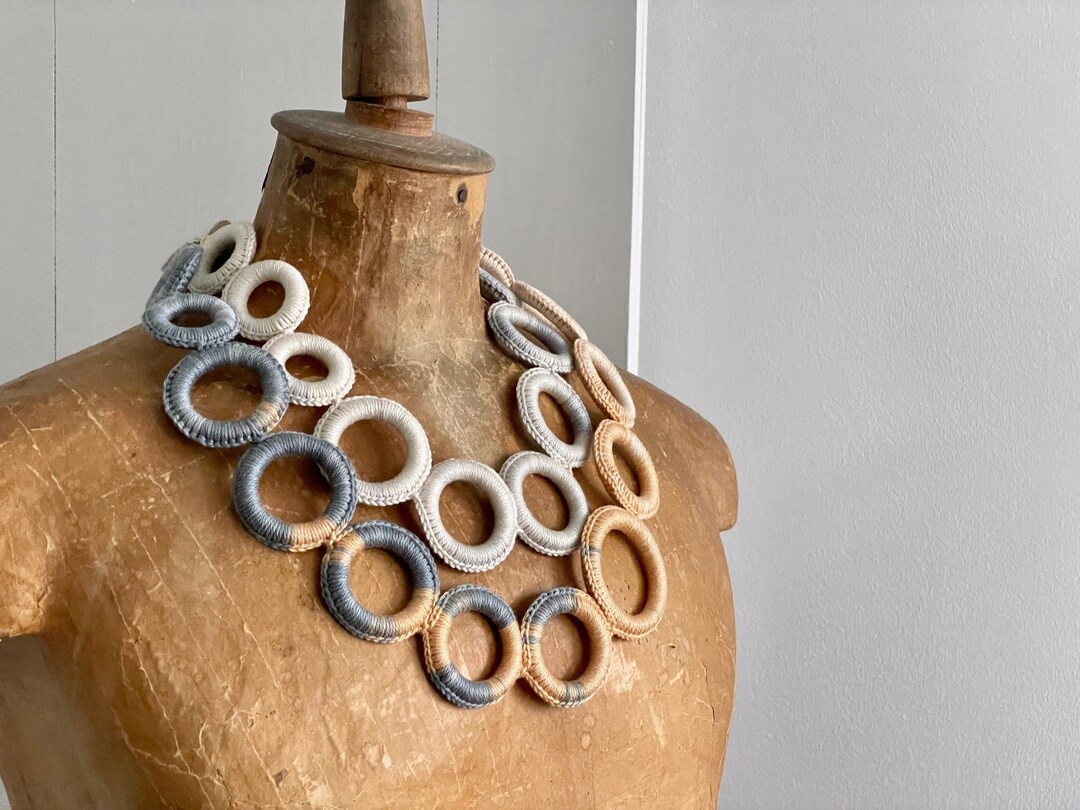 Long Crochet Necklace in Pastel Colors Statement Jewelry Colorful Fiber ...