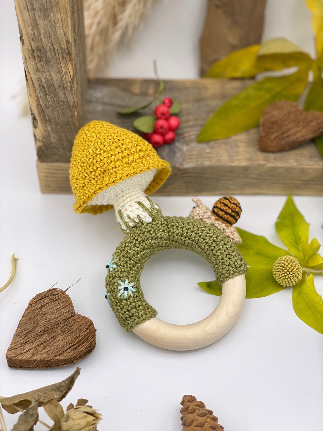 Mushroom Rattle With Snail and Flowers | Handmade Mushroom | Crochet ...