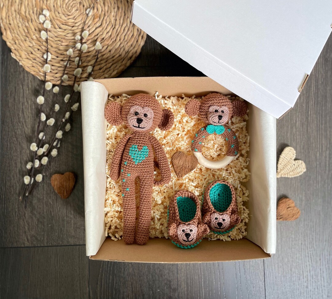 Crochet Monkey Gift Set Baby Shower Present Newborn Gift Set Pregnancy ...